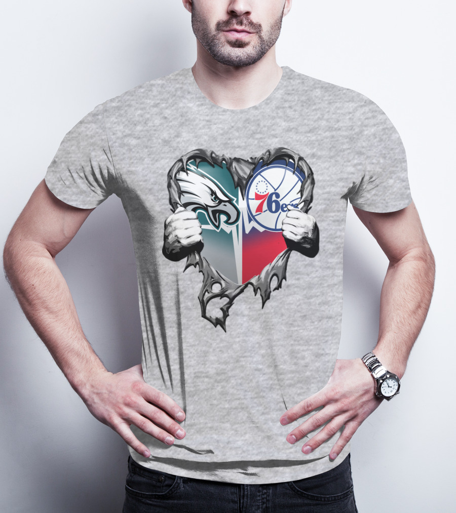 Philadelphia Eagles And 76ers Heart T-Shirt