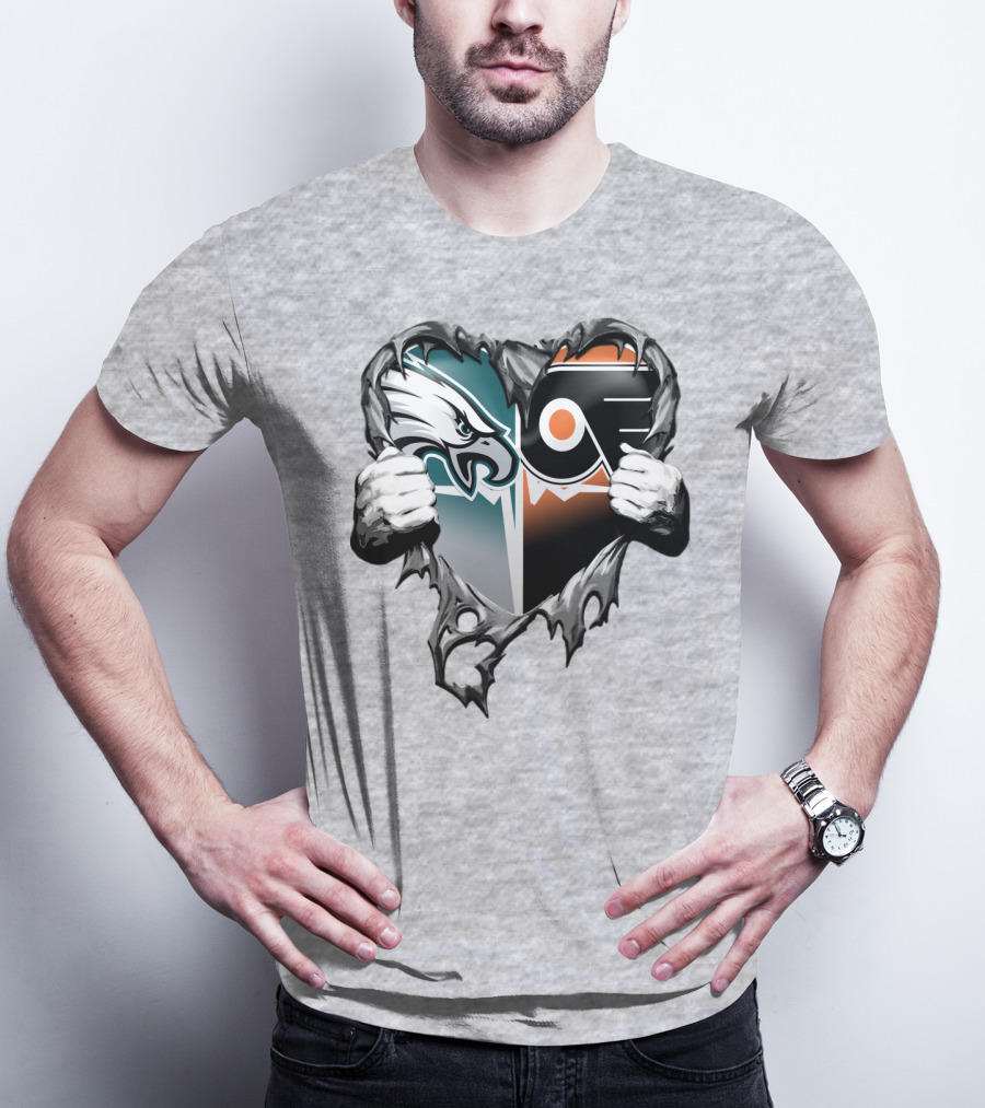 Eagles Flyers Heart Logo Combination T-Shirt