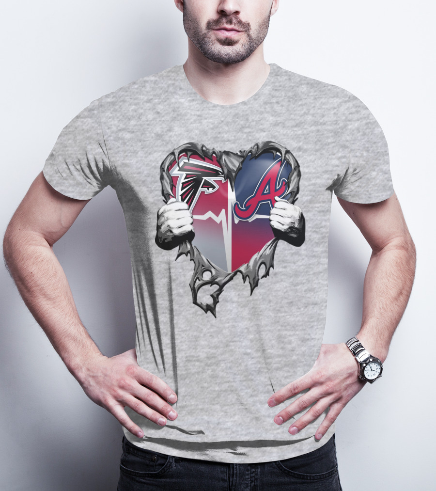 Falcons Braves Heart Design With Ripped Effect And Hands T-Shirt