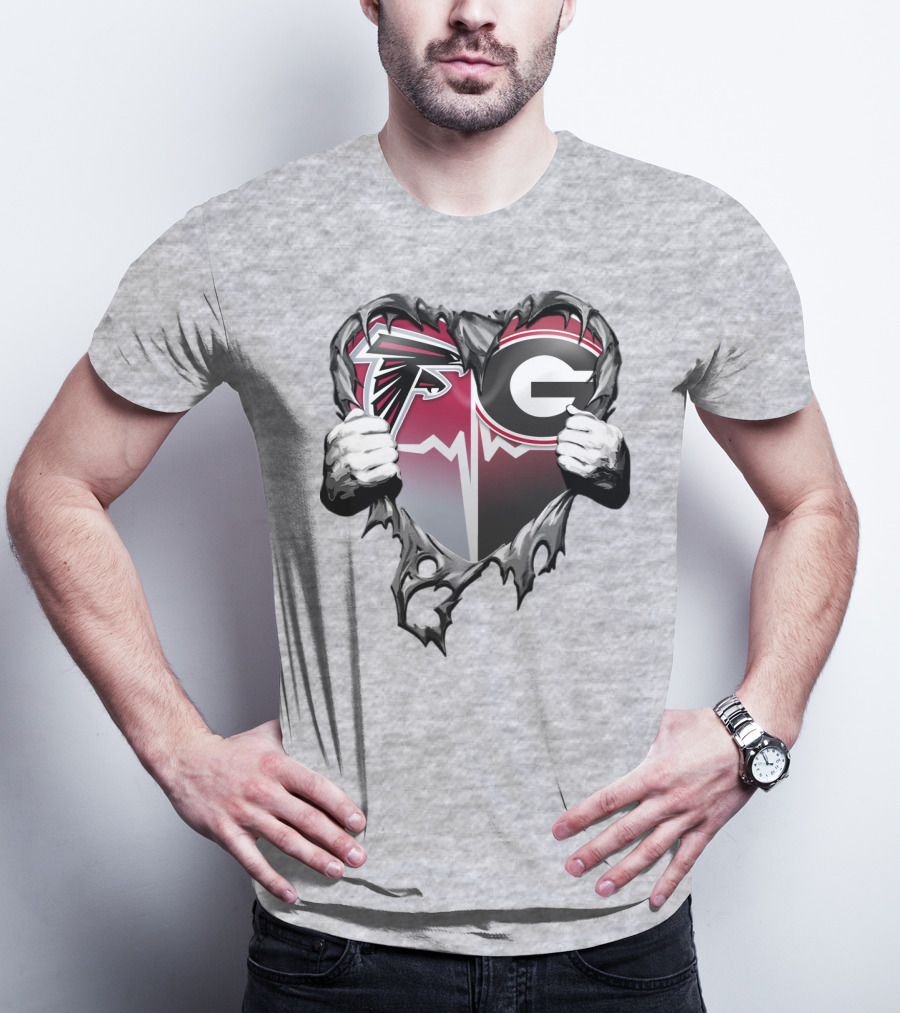 Atlanta Falcons Georgia Bulldogs Heart Torn T-Shirt