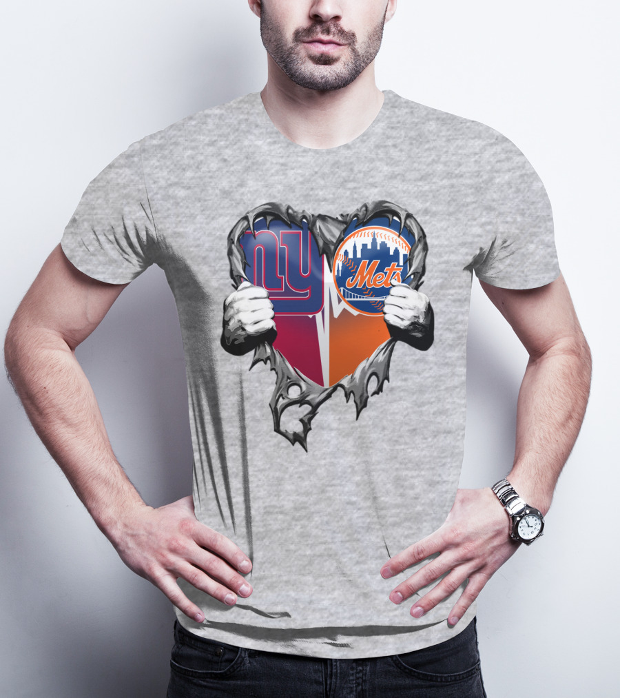 New York Giants Mets Heart Rip T-Shirt