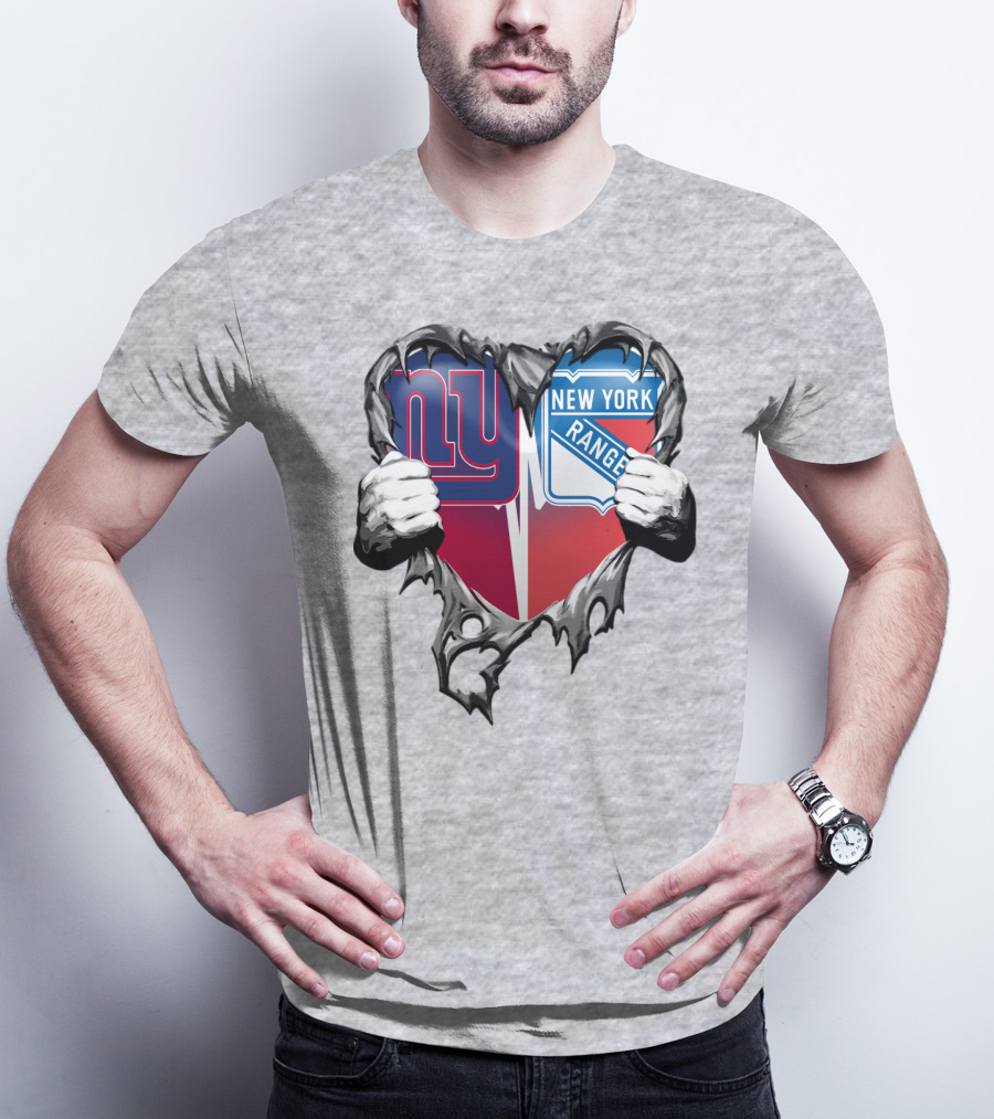 New York Giants And New York Rangers Heart Design Xatt064 T-Shirt