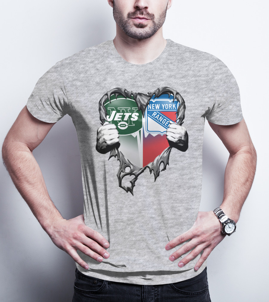 New York Jets Rangers Heart Split T-Shirt