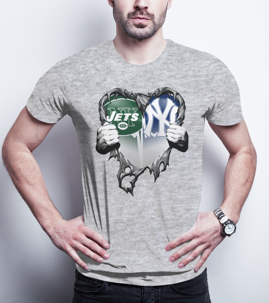 Jets And Yankees Heart Tear T-Shirt
