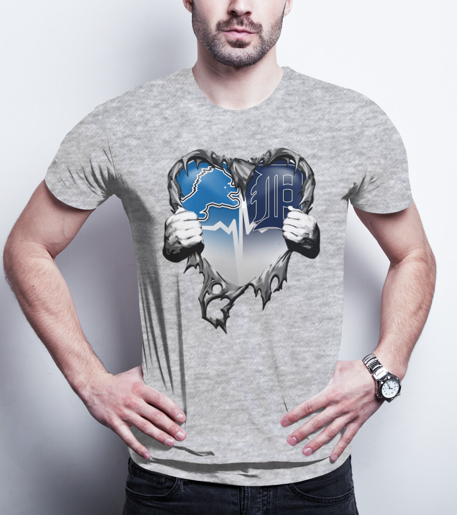 Lions Tigers Heartbeat Detroit Fan T-Shirt
