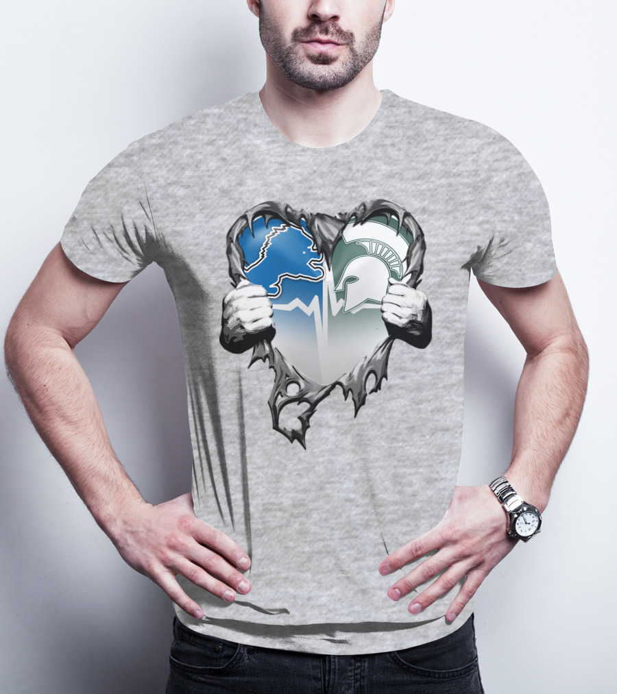 Detroit Lions And Michigan State Spartans Heart Logo Collaboration T-Shirt
