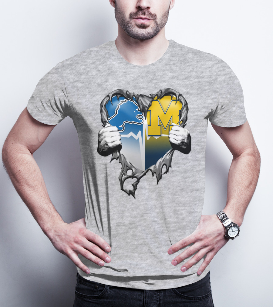 Detroit Lions And Michigan Wolverines Split Heart T-Shirt