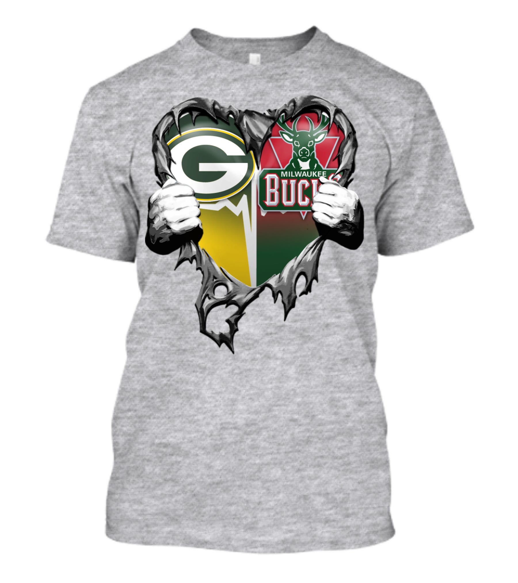 Green Bay Packers Milwaukee Bucks Heart T-Shirt
