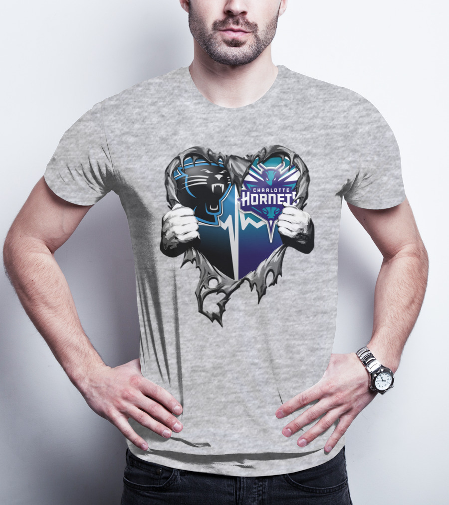 Carolina Panthers Charlotte Hornets Heart T-Shirt