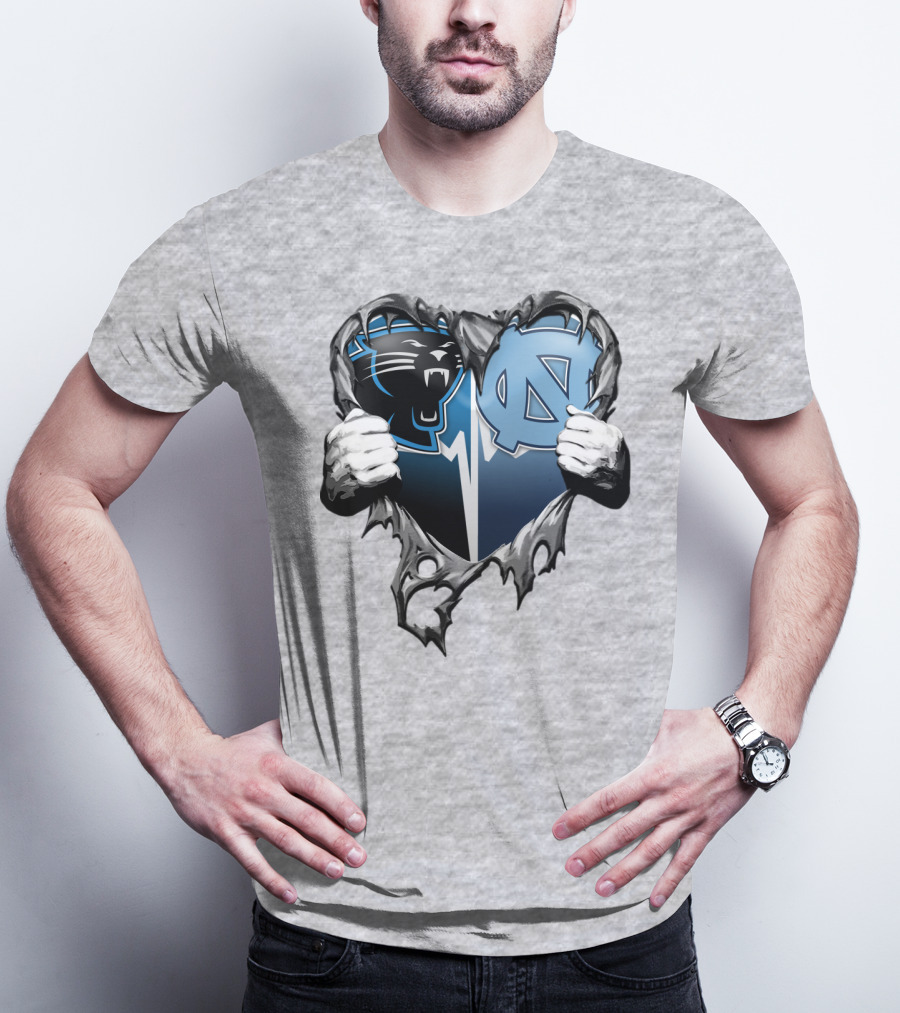 Carolina Panthers Unc Tar Heels Heart Ripped T-Shirt