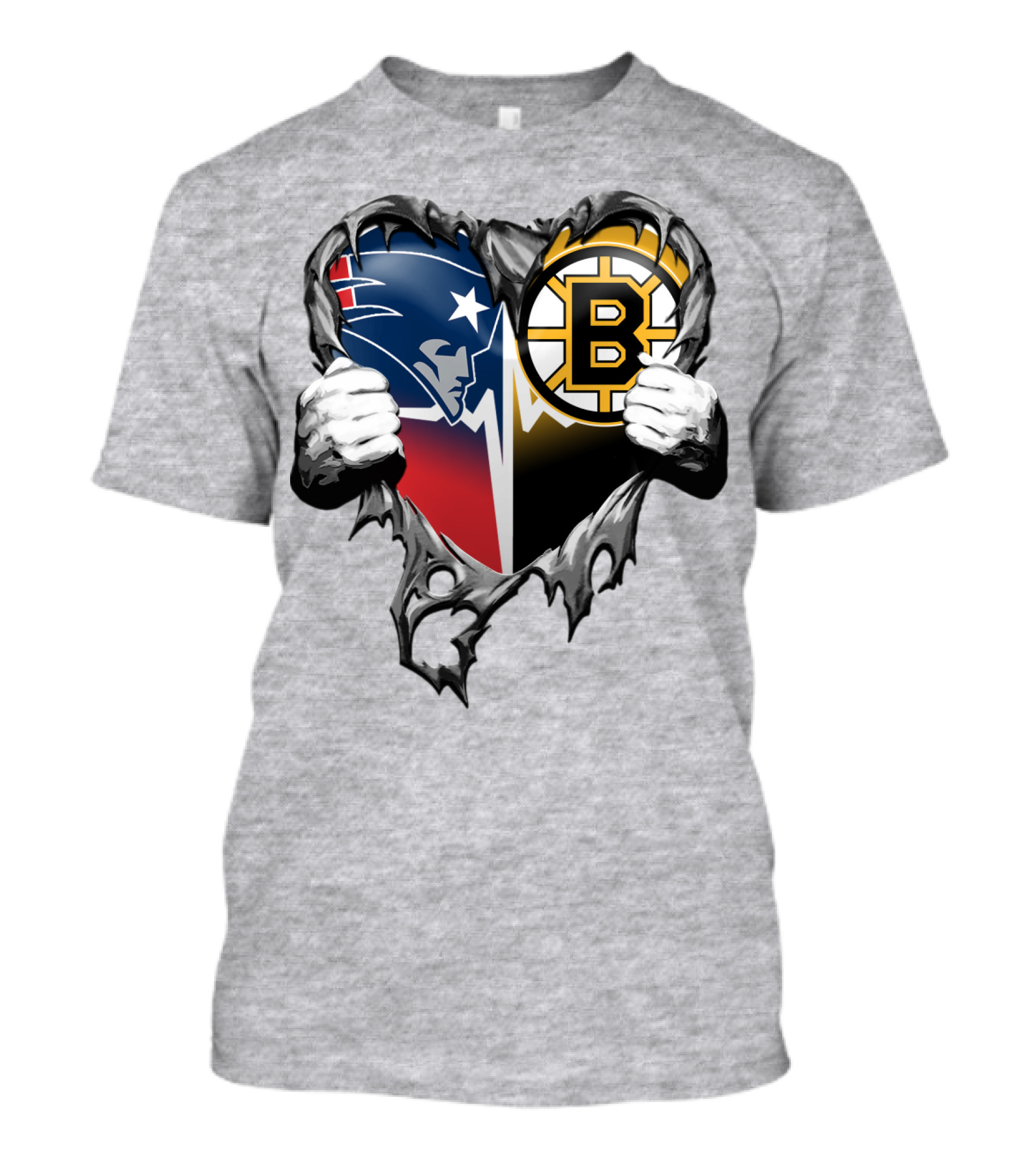 Patriots Bruins Torn Heart Logo Fusion T-Shirt