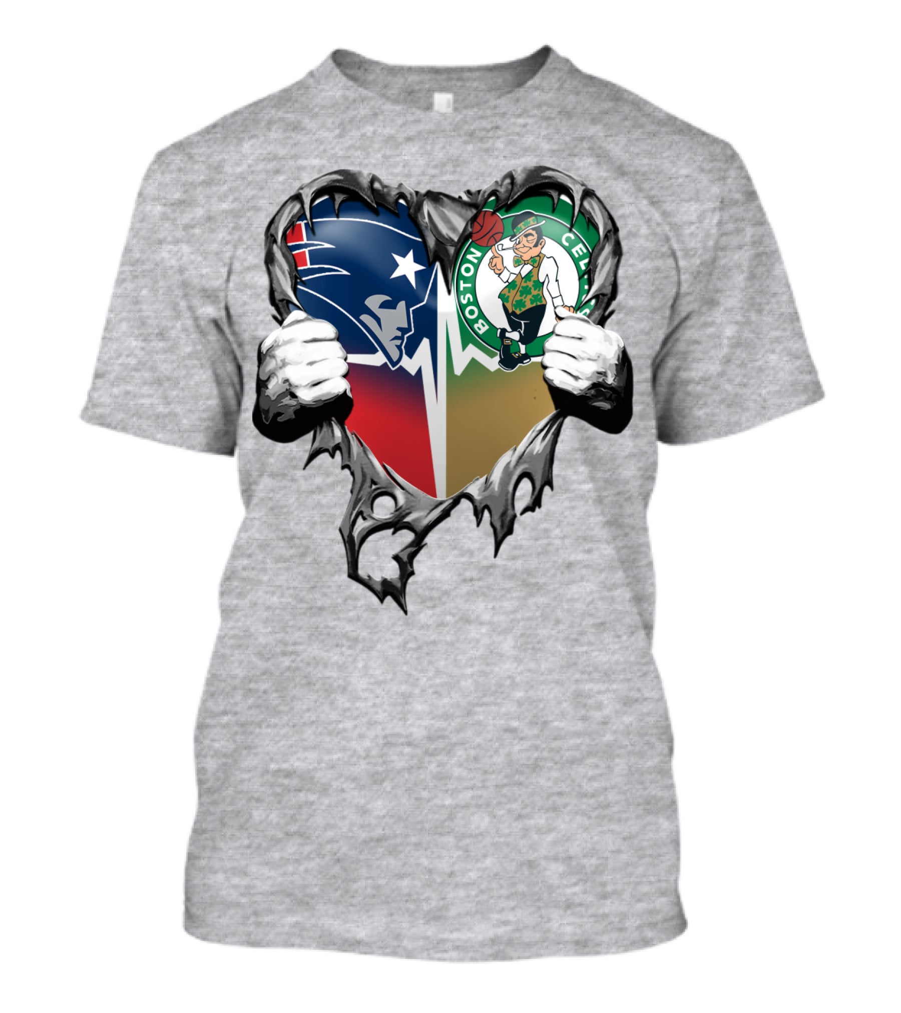 Patriots Celtics Heart Logos T-Shirt