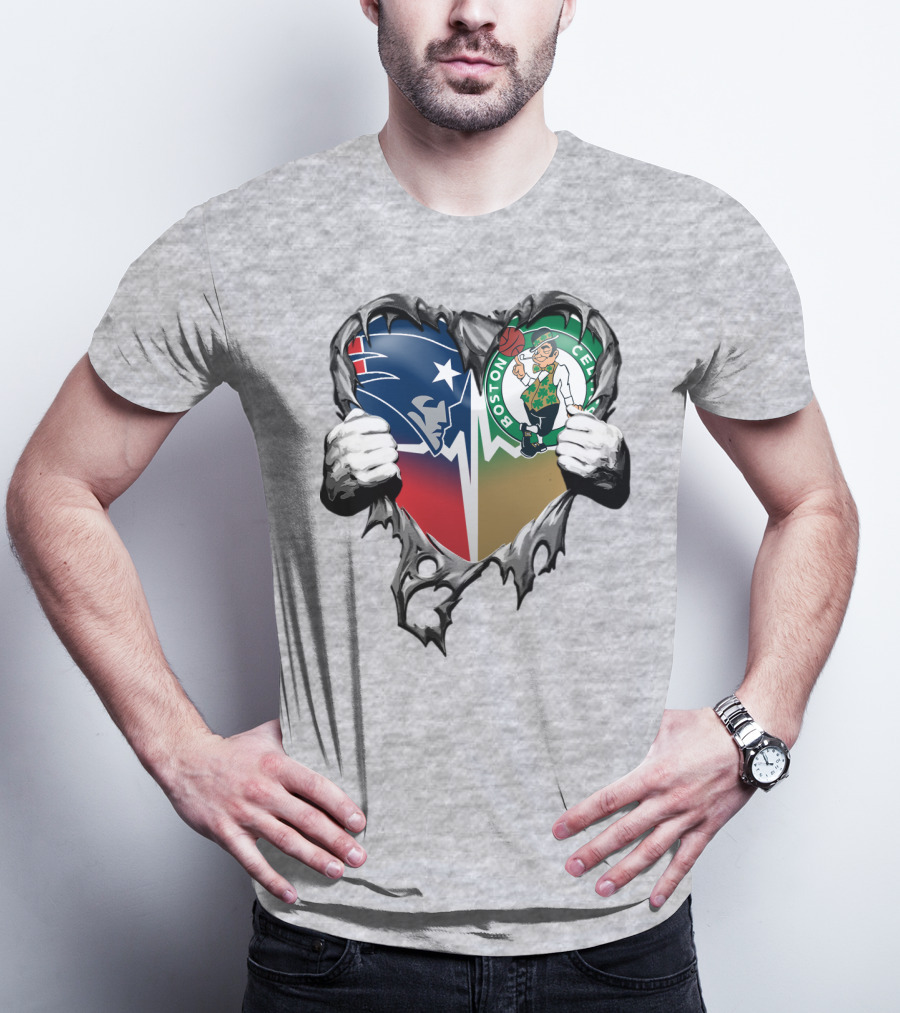 Patriots Celtics Heart Logos T-Shirt