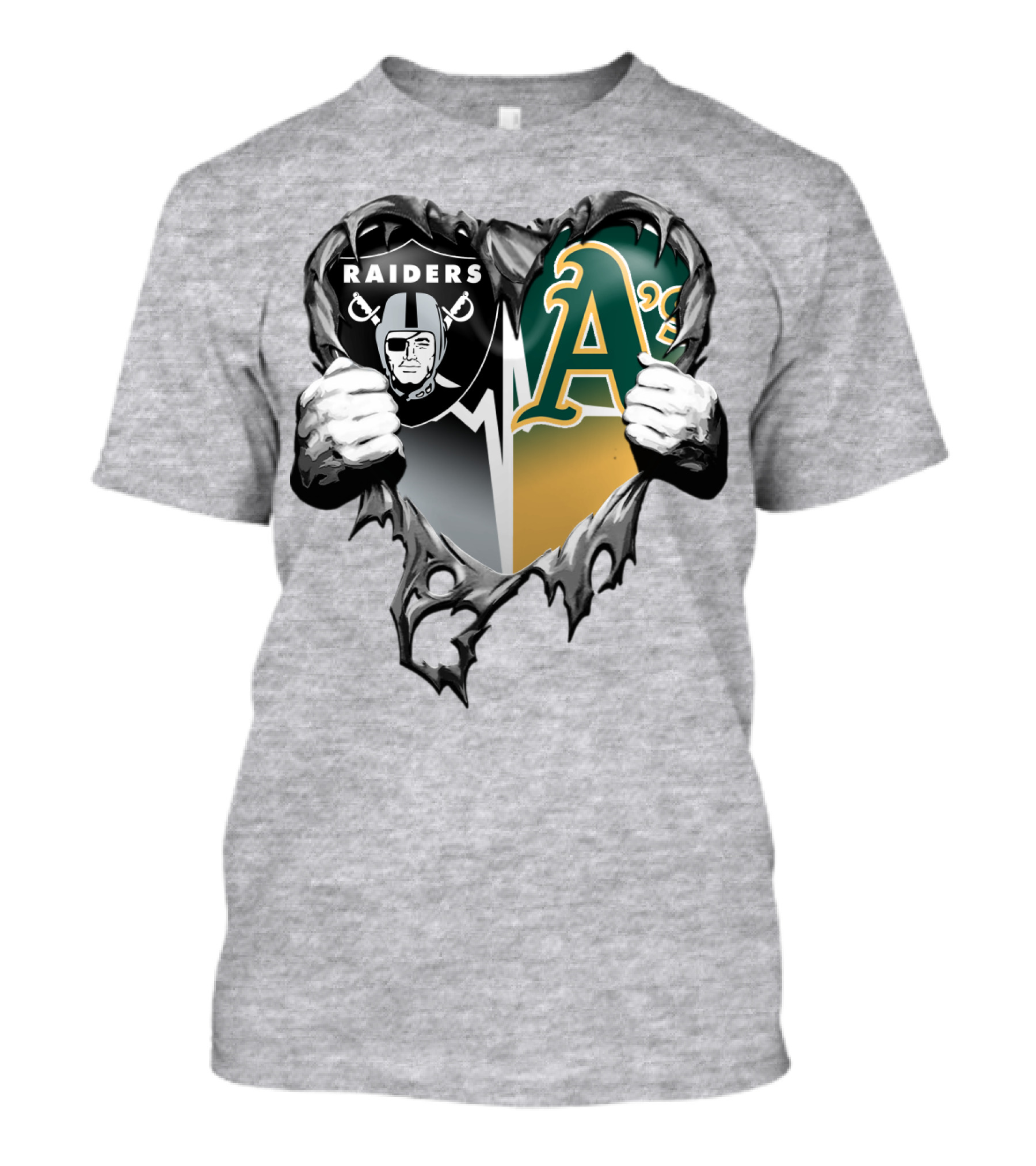 Raiders A's Heart Torn Football And Baseball Fans T-Shirt
