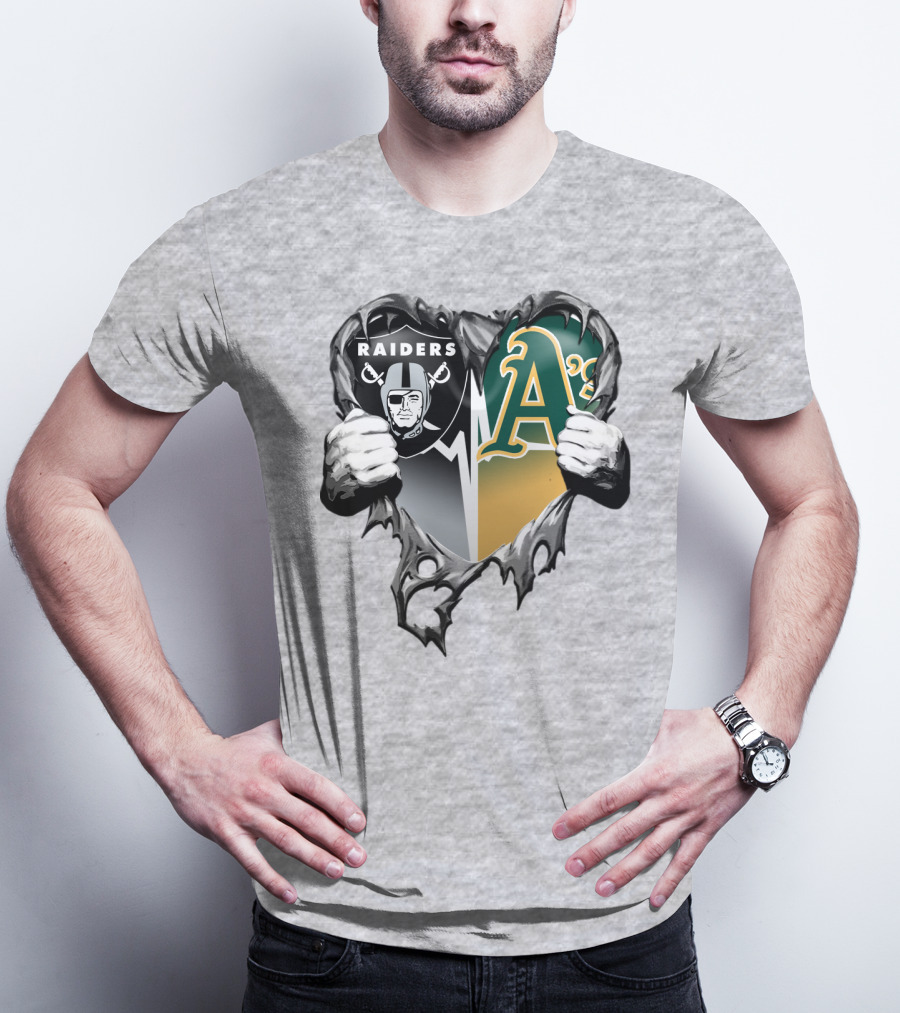Raiders A's Heart Torn Football And Baseball Fans T-Shirt