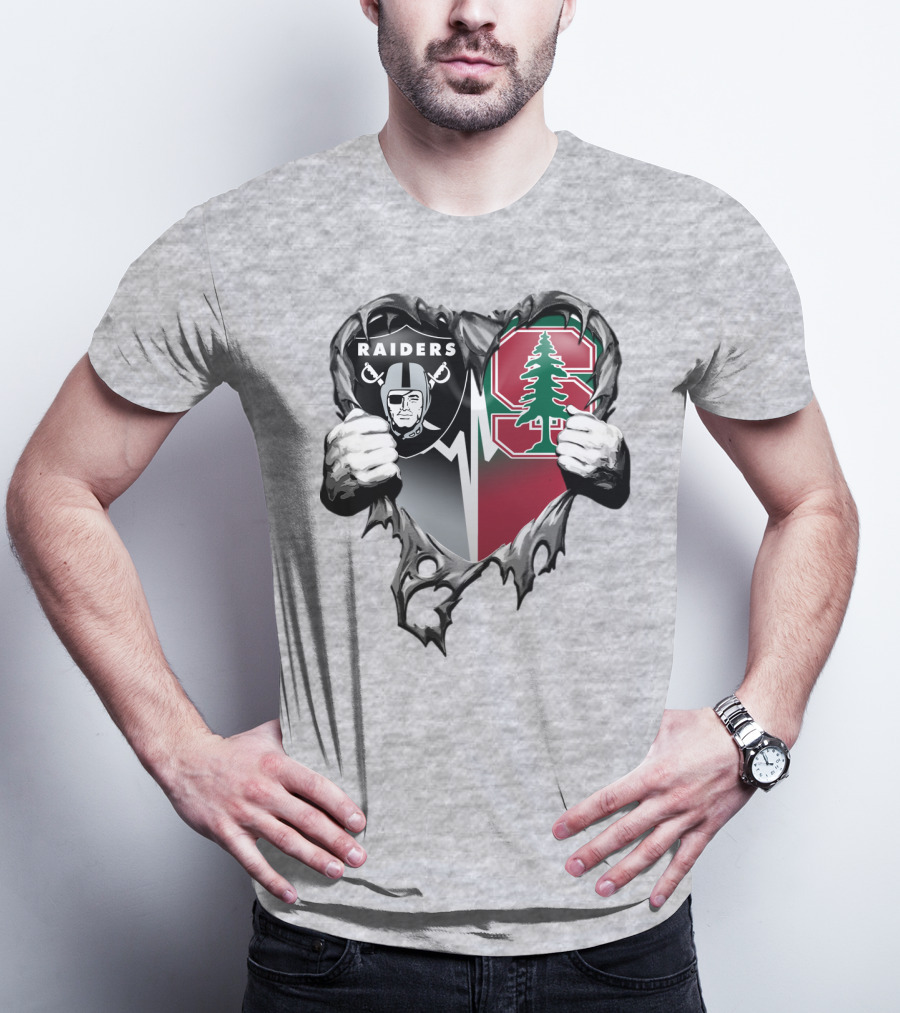 Raiders Stanford Cardinal Heart Football Fusion T-Shirt