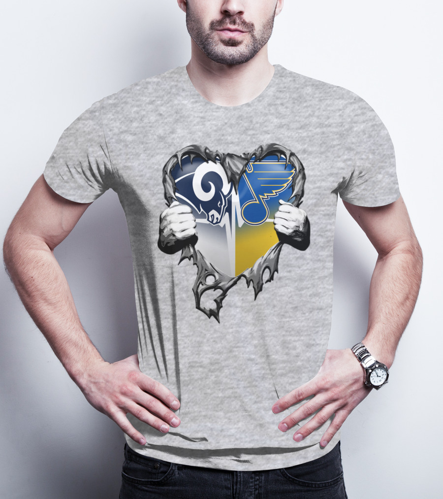 St. Louis Rams And Blues Heart Torn T-Shirt