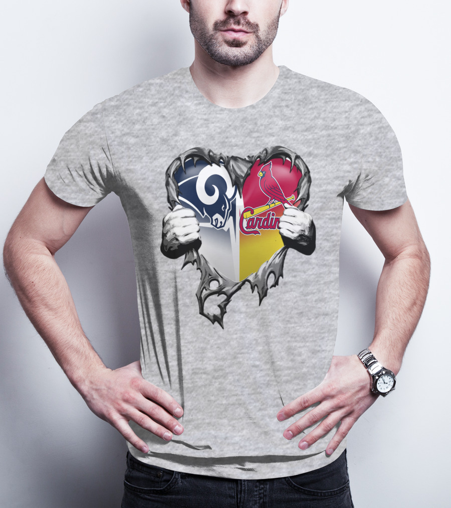 Rams Cardinals Heart Rip Combo T-Shirt