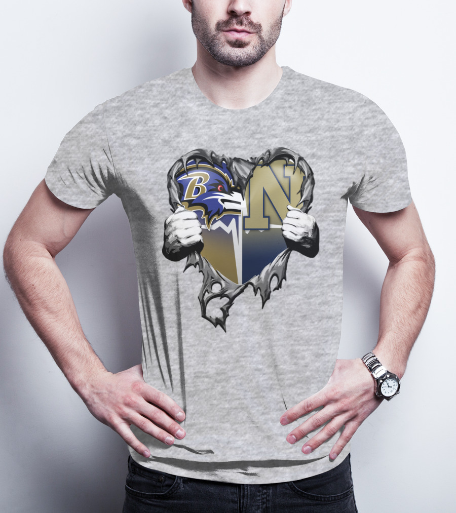 Baltimore Ravens Navy Midshipmen Heart T-Shirt