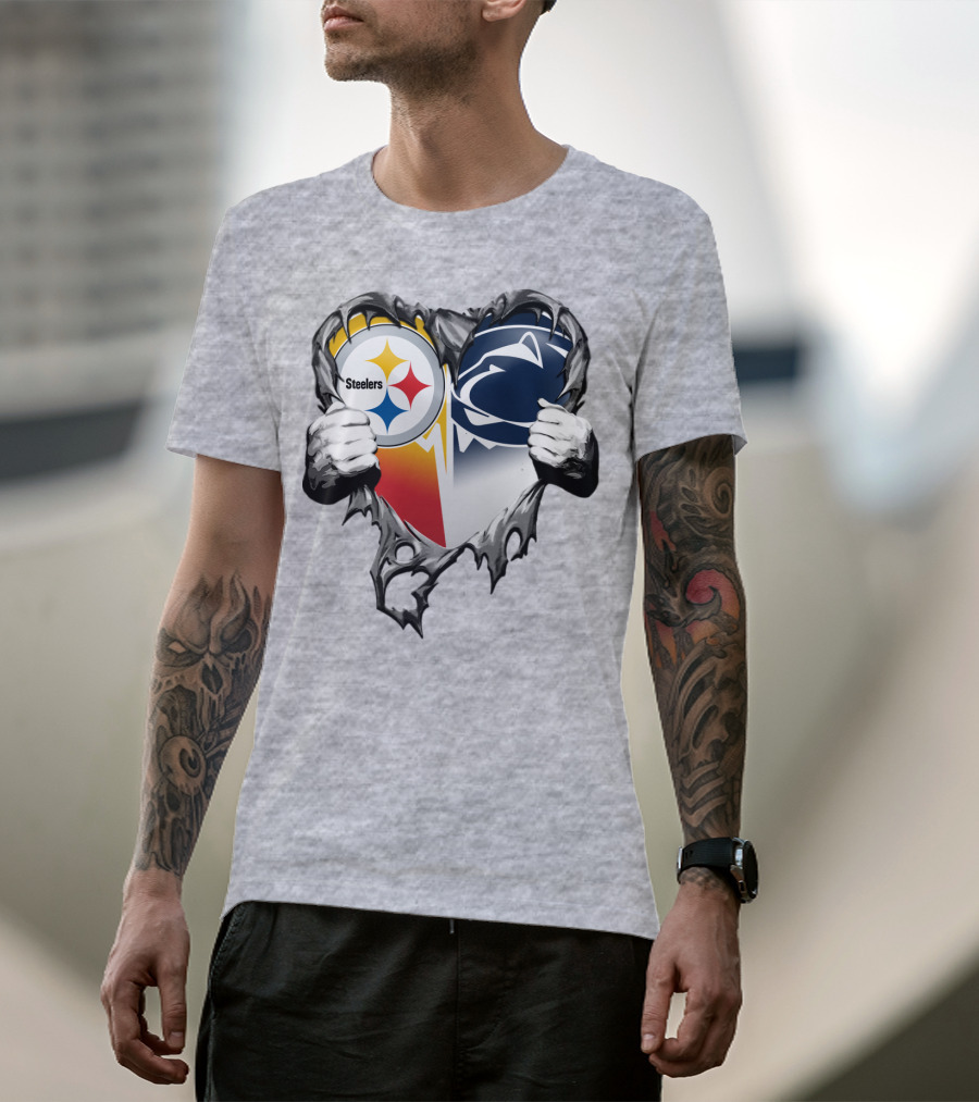 Steelers Penn State Heart Logo Hands T-Shirt