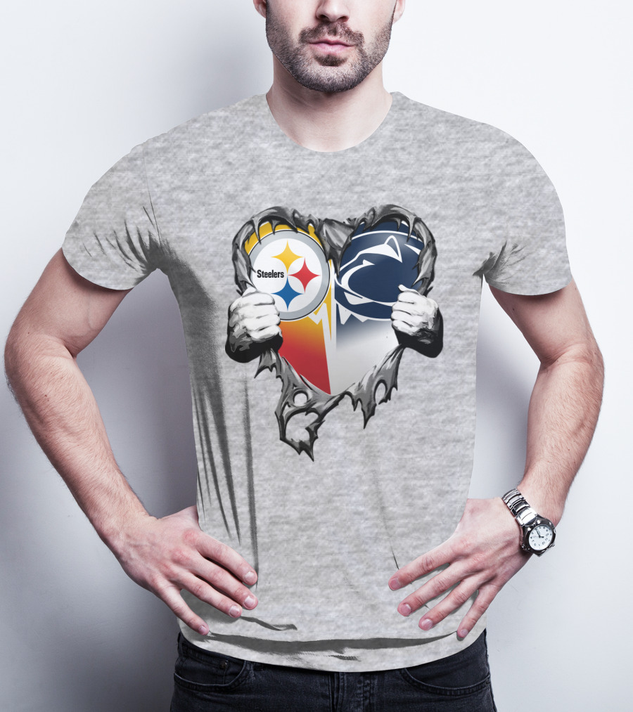 Steelers Penn State Heart Logo Hands T-Shirt