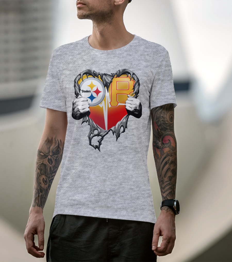 Steelers Pirates Heart Logo Fusion T-Shirt