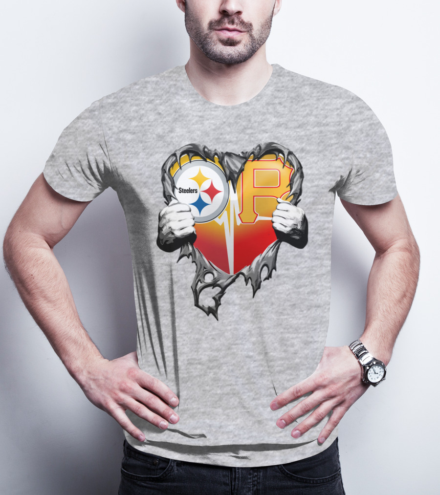 Steelers Pirates Heart Logo Fusion T-Shirt