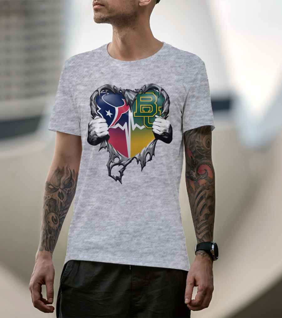 Houston Texans Baylor Bears Heart Rip T-Shirt