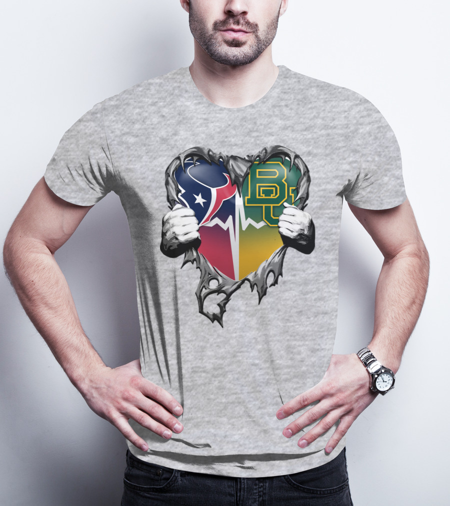Houston Texans Baylor Bears Heart Rip T-Shirt