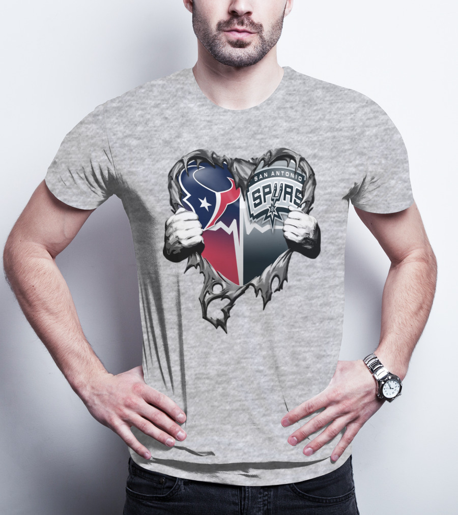 Houston Texans San Antonio Spurs Heart Design Xatt119 T-Shirt