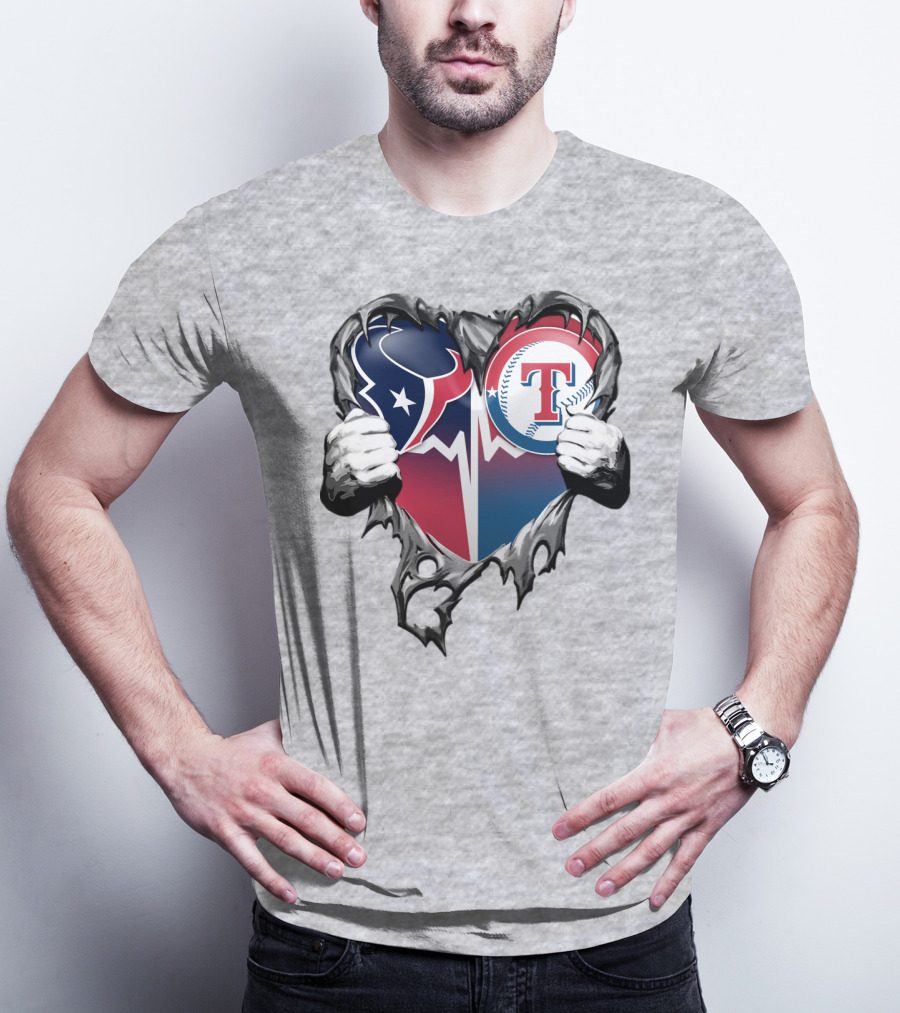 Houston Texans And Texas Rangers Heart T-Shirt