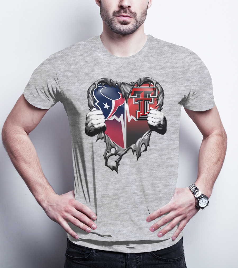 Houston Texans Texas Tech Heart Logo Peeling T-Shirt