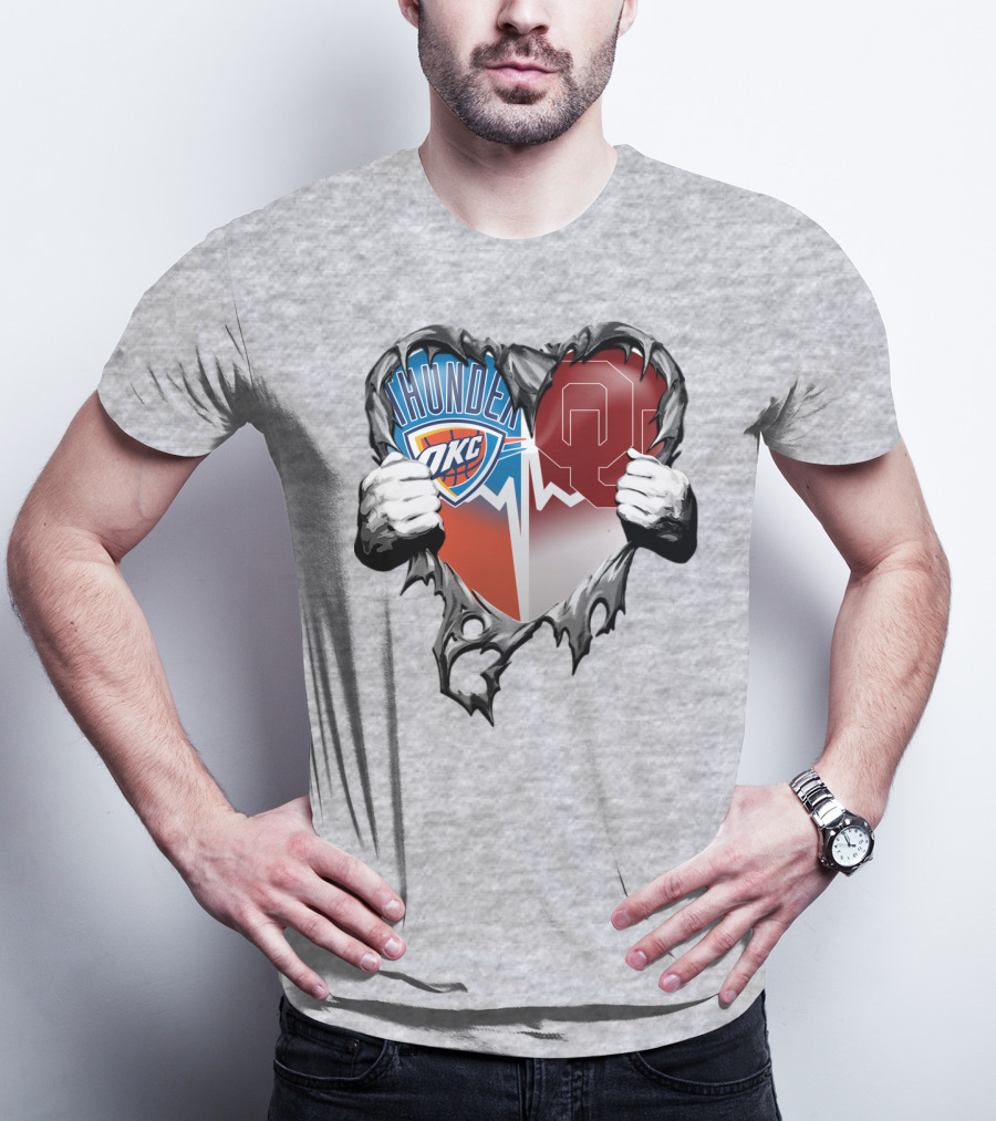Oklahoma City Thunder Ou Sooners Torn Heart T-Shirt