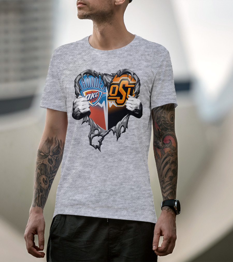 Okc Thunder Osu Cowboys Heart T-Shirt
