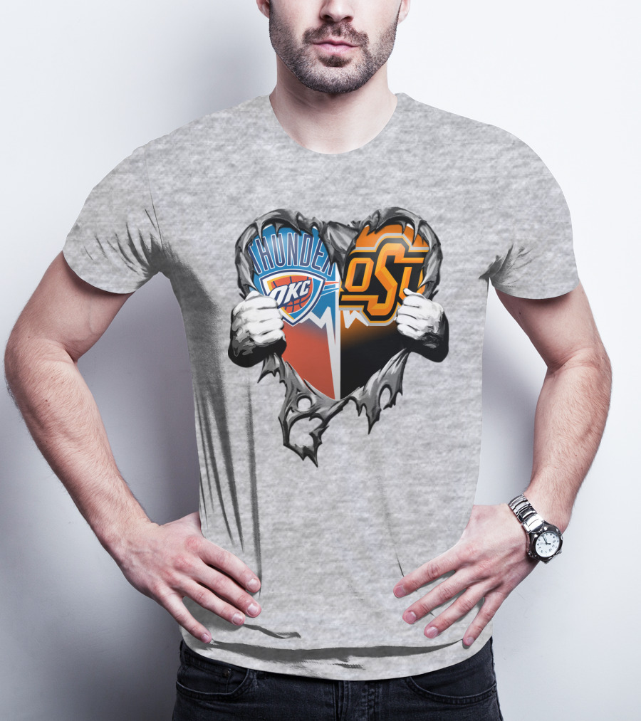Okc Thunder Osu Cowboys Heart T-Shirt