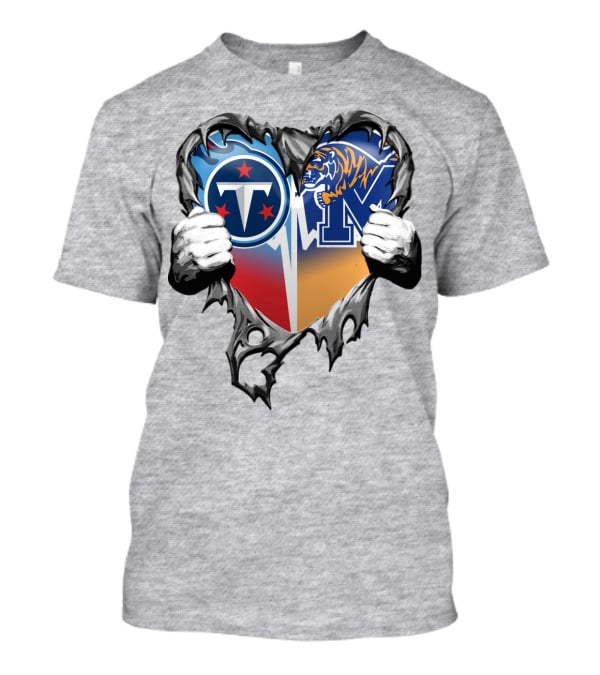 Tennessee Titans And Memphis Tigers Heart Design Xatt129 T-Shirt