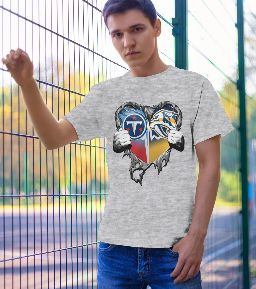 Tennessee Titans And Nashville Predators Heart T-Shirt