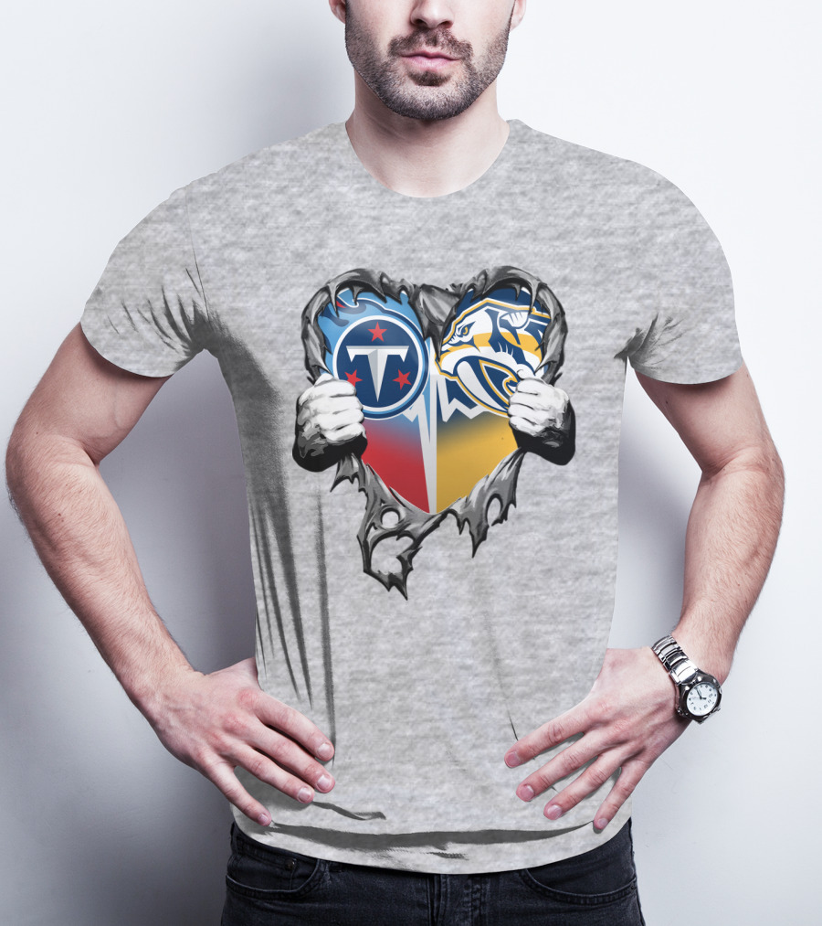 Tennessee Titans And Nashville Predators Heart T-Shirt