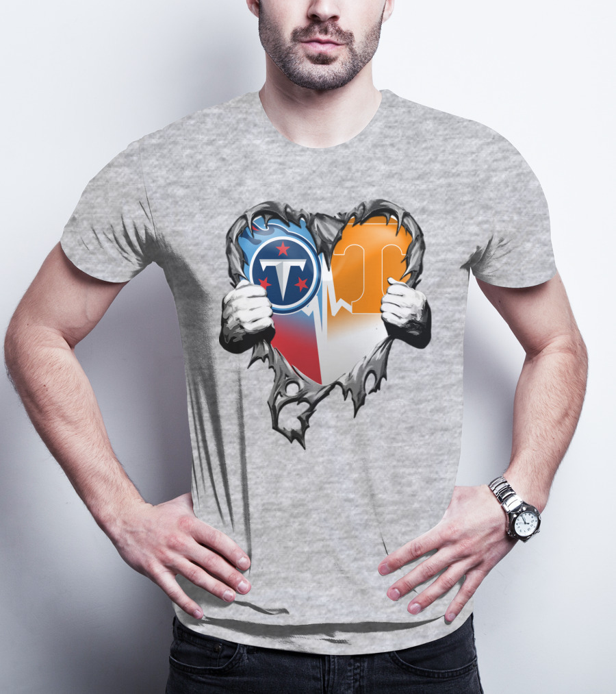 Tennessee Titans And Volunteers Heart T-Shirt