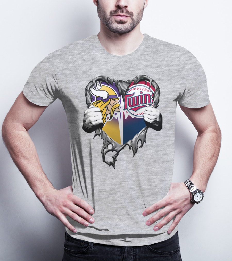 Vikings Twins Heart Logo Fusion T-Shirt