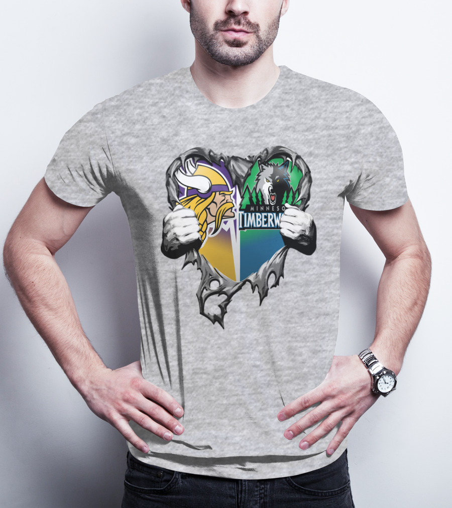 Minnesota Vikings Minnesota Timberwolves Heart Logo Mashup T-Shirt