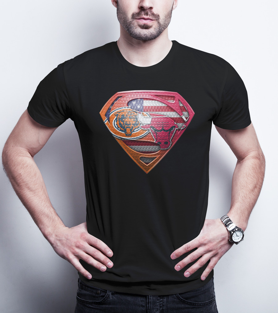Chicago Bears Bulls Superman American Flag T-Shirt