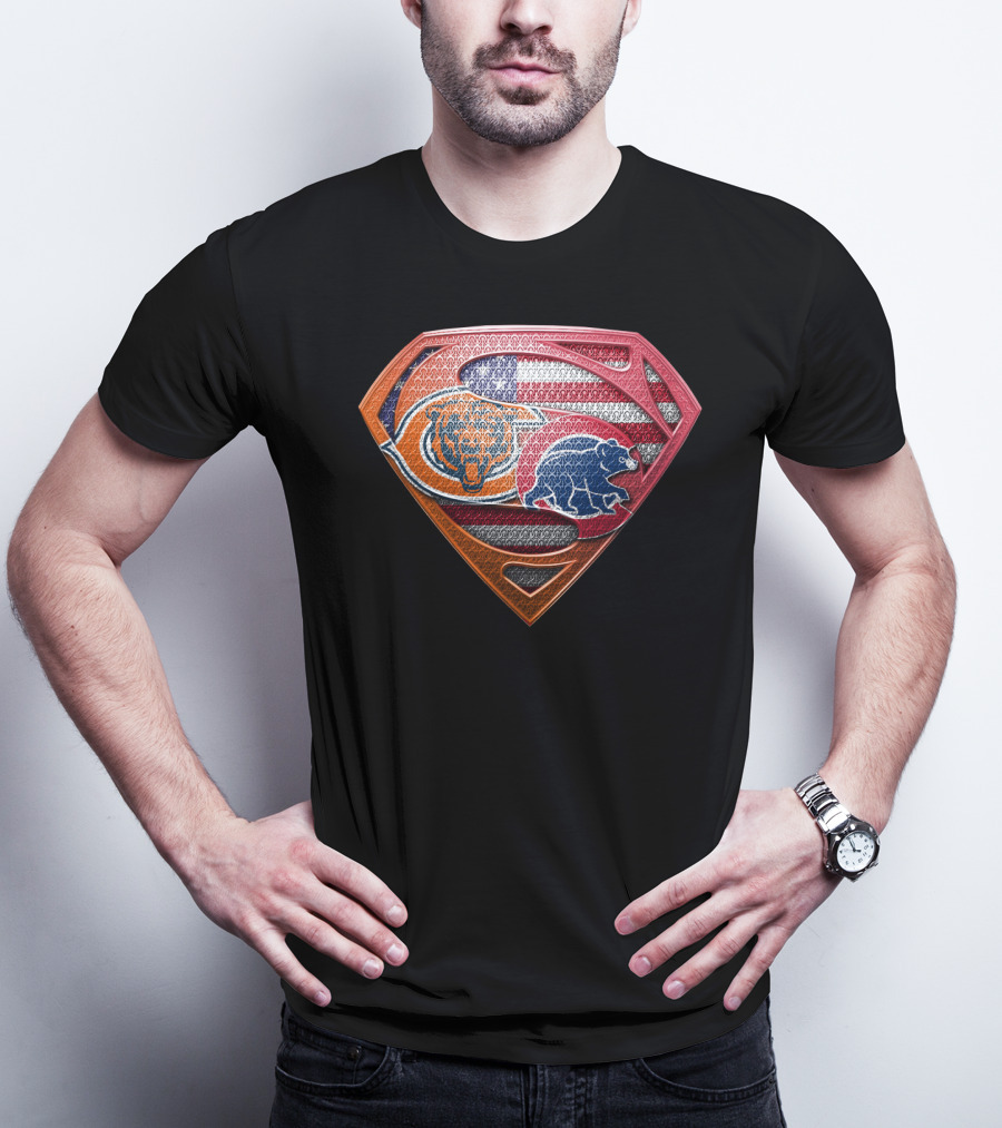 Chicago Bears Superman Shield American Flag T-Shirt