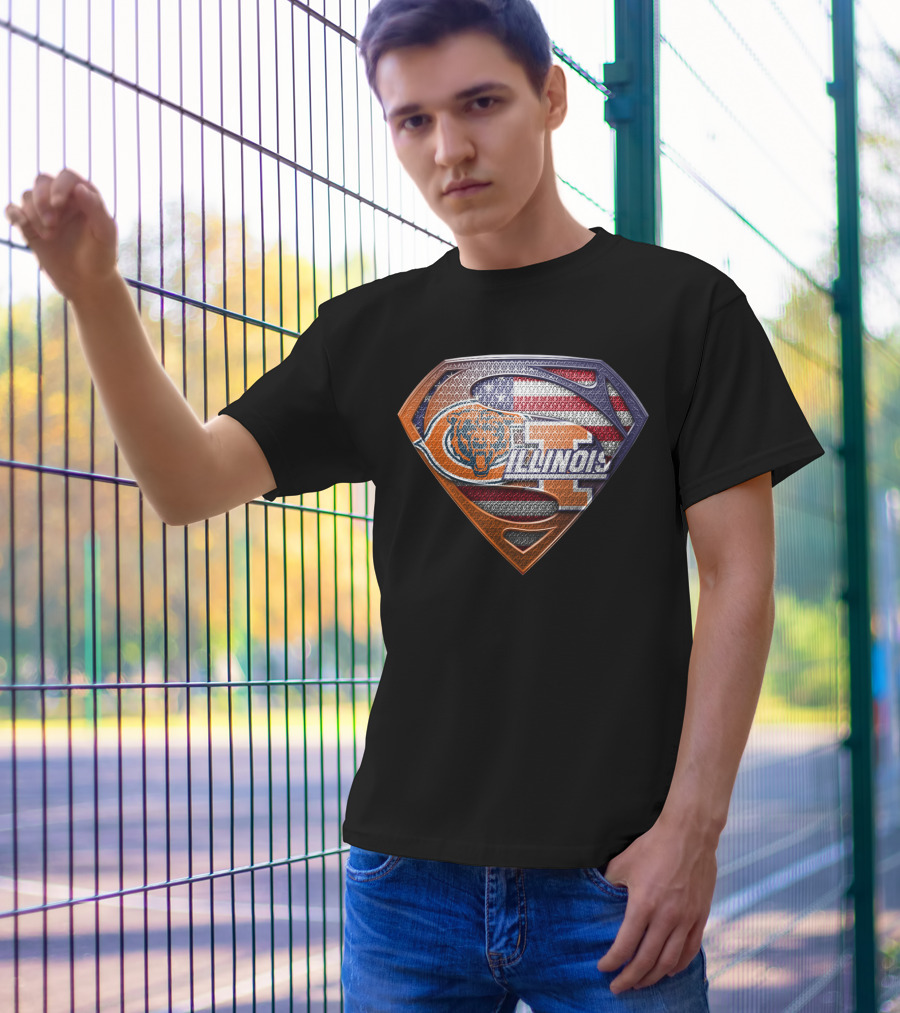 Illinois Bears American Flag Superman T-Shirt