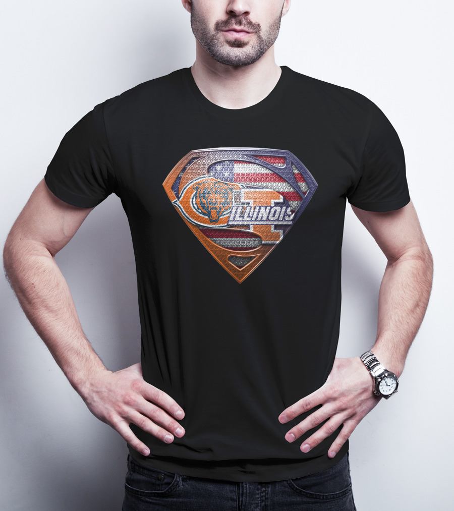 Illinois Bears American Flag Superman T-Shirt