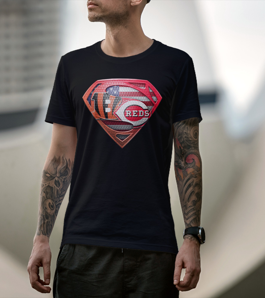 Reds Bengals Superman Usa Flag T-Shirt