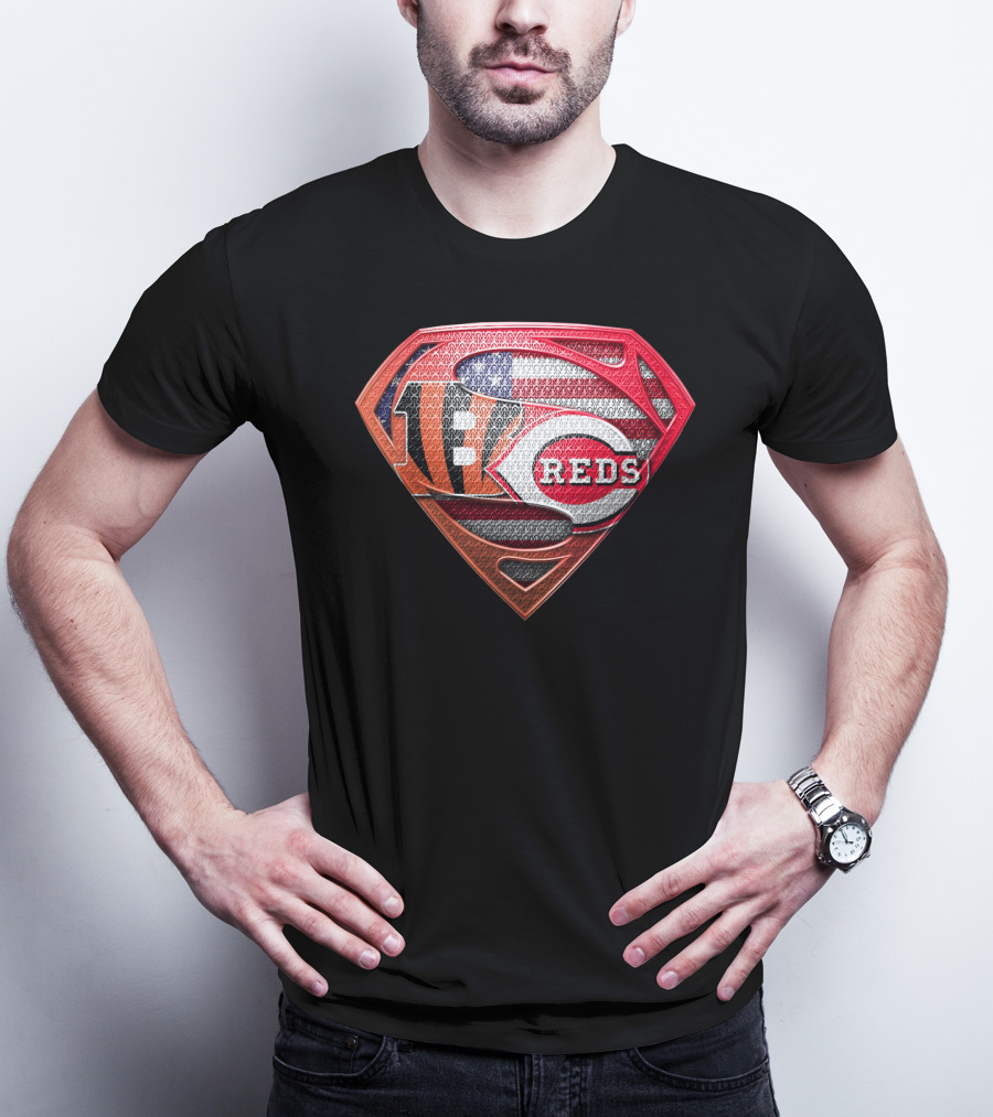 Reds Bengals Superman Usa Flag T-Shirt