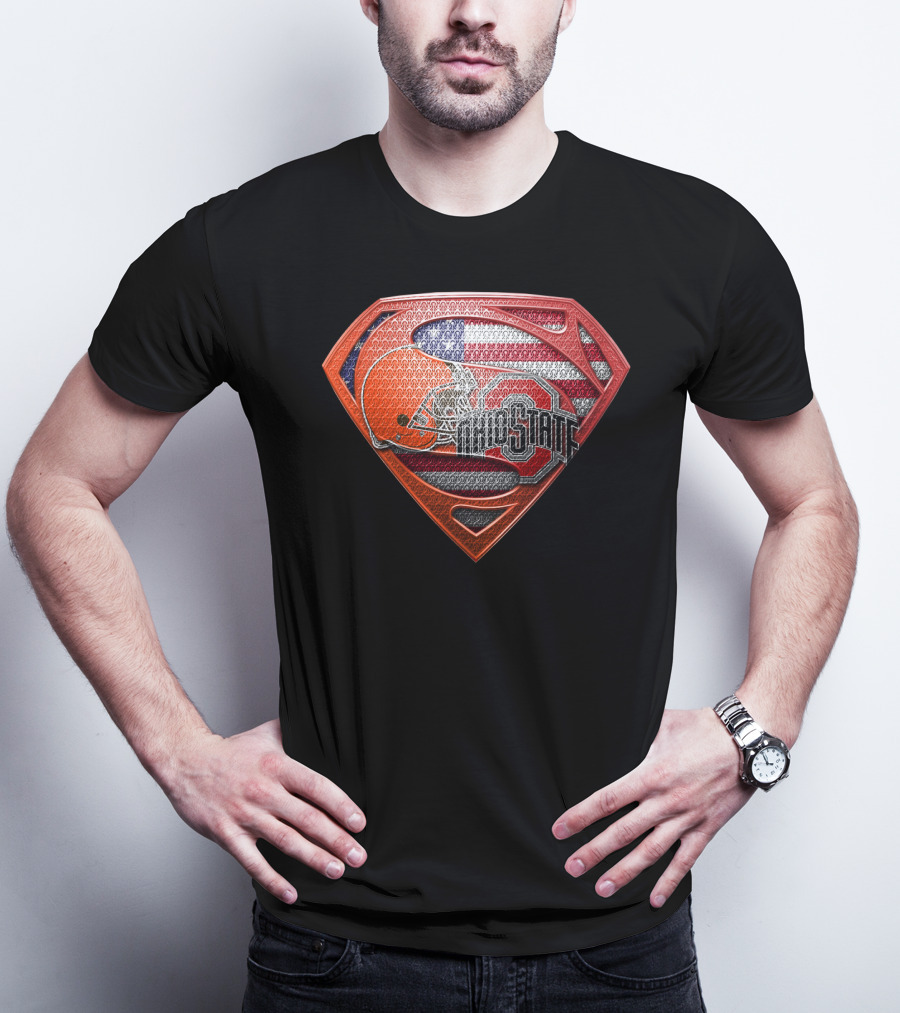 Ohio State Football Superman Shield With American Flag T-Shirt