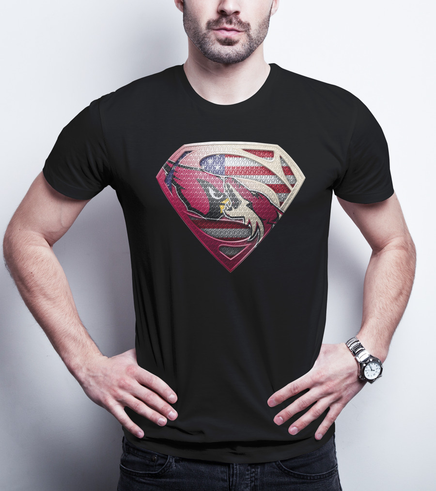 Arizona Cardinals Superman Logo American Flag Shield T-Shirt