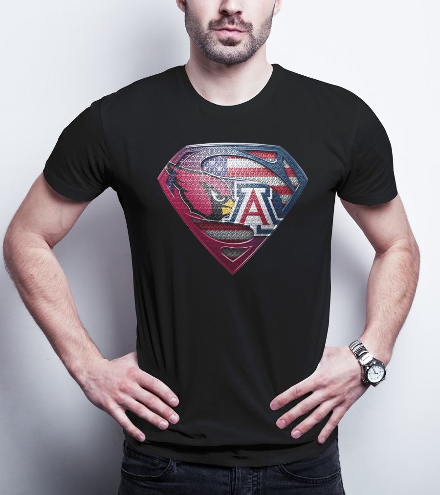 Arizona Cardinals Usa Flag Arizona Wildcats Superman Shield T-Shirt